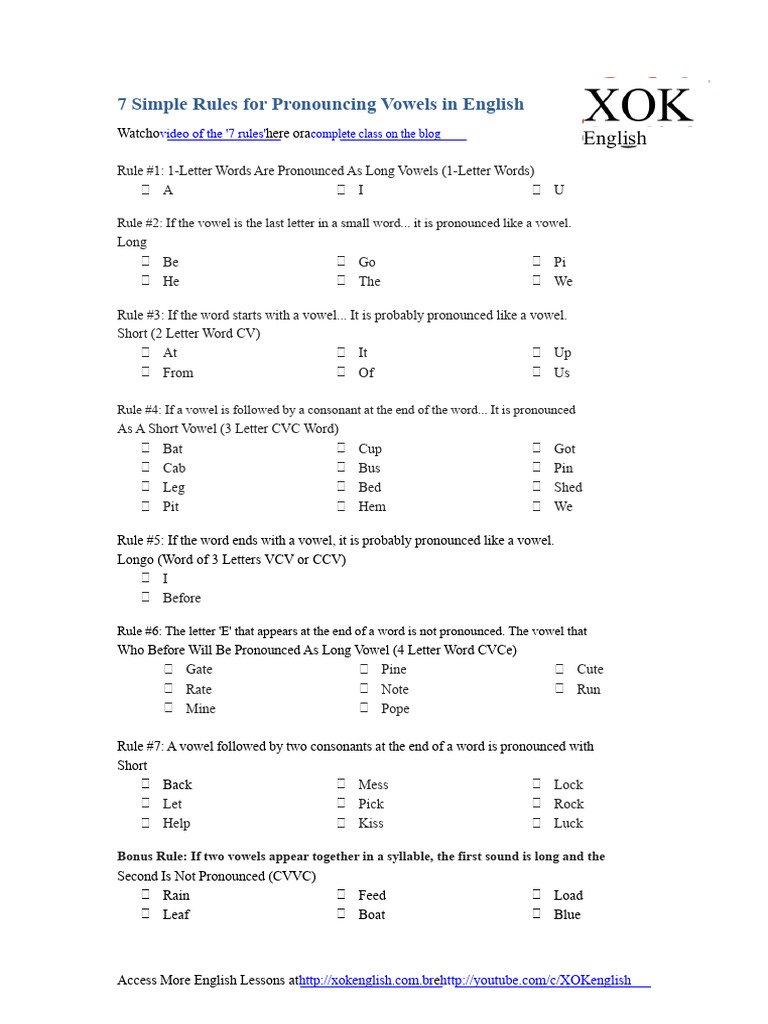 7 Simple Rules For Pronouncing Vowels in English PDF | PDF | Vowel ...
