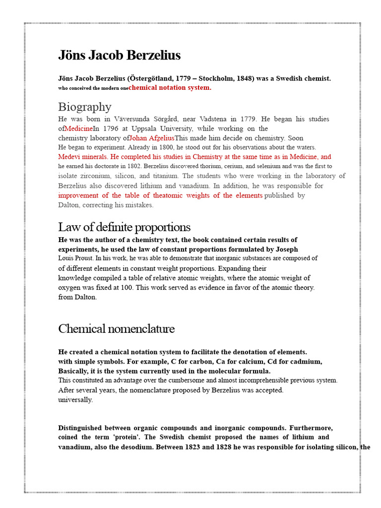 Jöns Jacob Berzelius | PDF | Chemistry | Physical Sciences