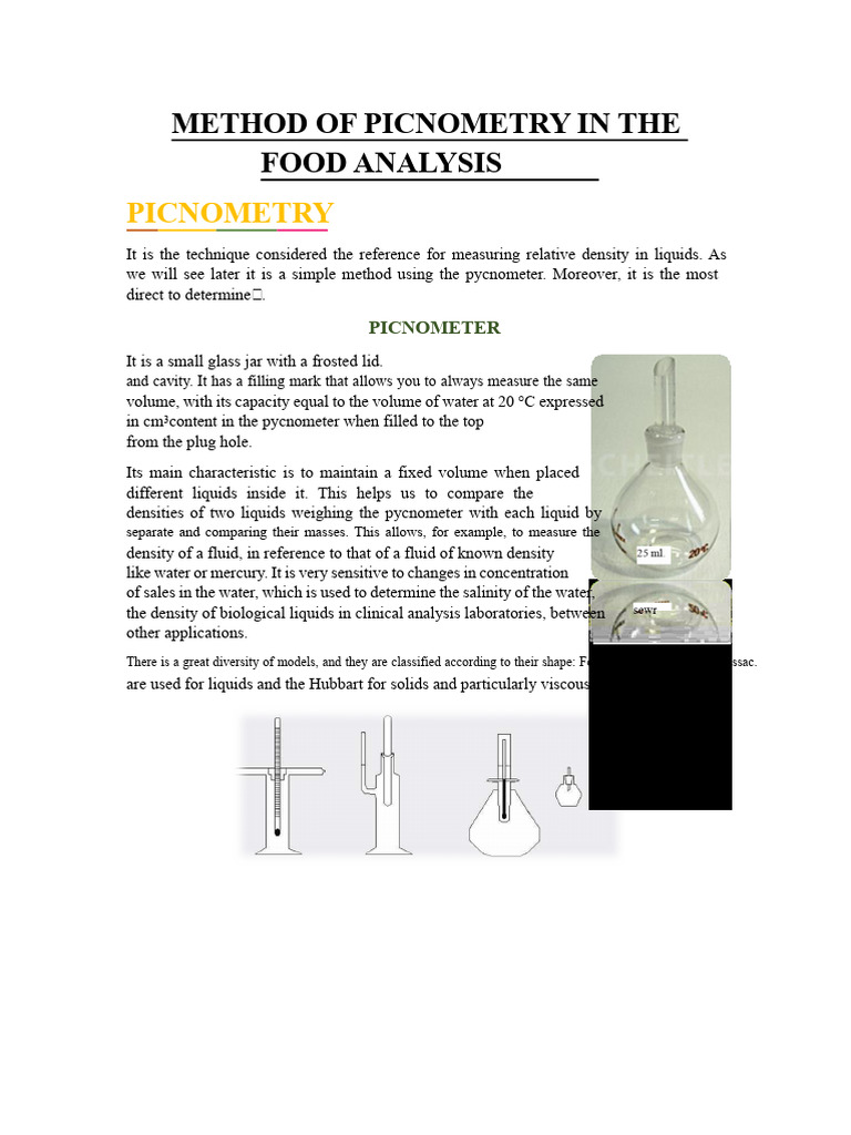 Pictometry Method in Food Analysis | PDF | Density | Liquids