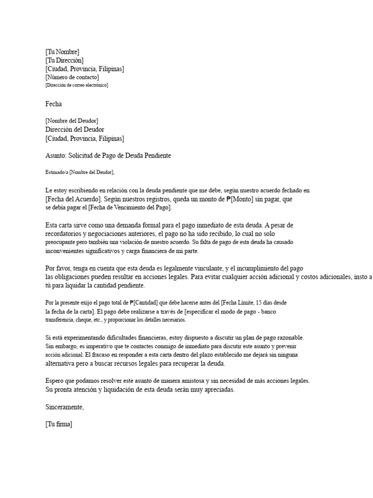 Carta de Demanda de Pago de Deuda Pendiente | PDF