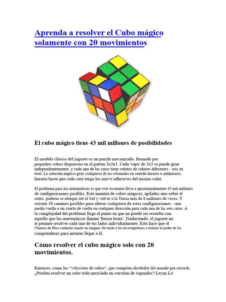 Aprende A Resolver El Cubo Mágico Solo Con 20 Movimientos. | PDF