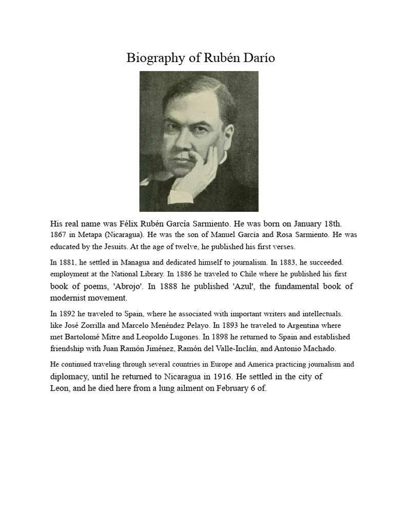 Rubén Darío: Birthplace and Biography | PDF