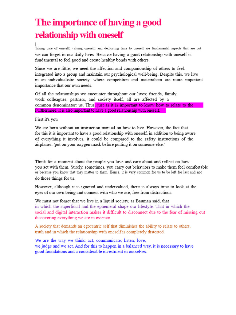 A Good Relationship With Myself | PDF | Love | Interpersonal Relationships
