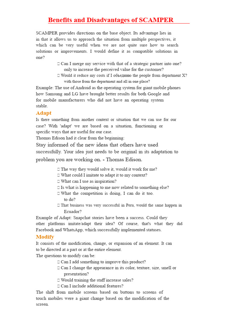 Benefits and Disadvantages of Scamper | PDF