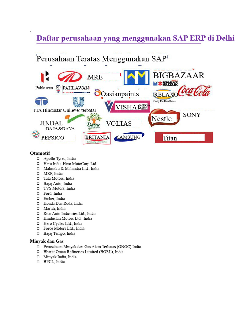 Daftar Perusahaan Yang Menggunakan SAP ERP | PDF