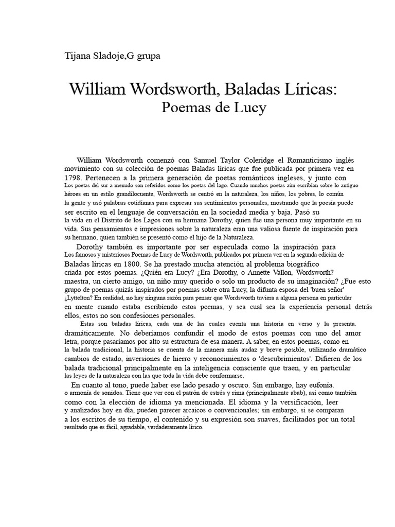 Análisis de los Poemas de Lucy de Wordsworth | PDF | William Wordsworth