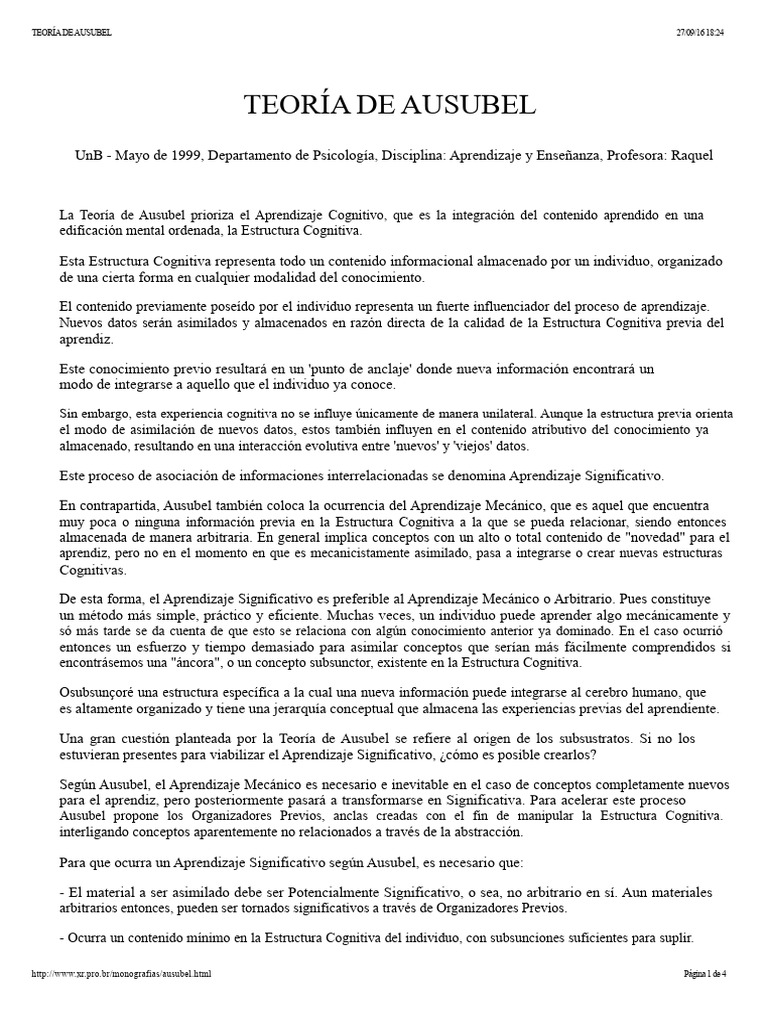 Teoría de David Ausubel | PDF | Aprendizaje | Sicología