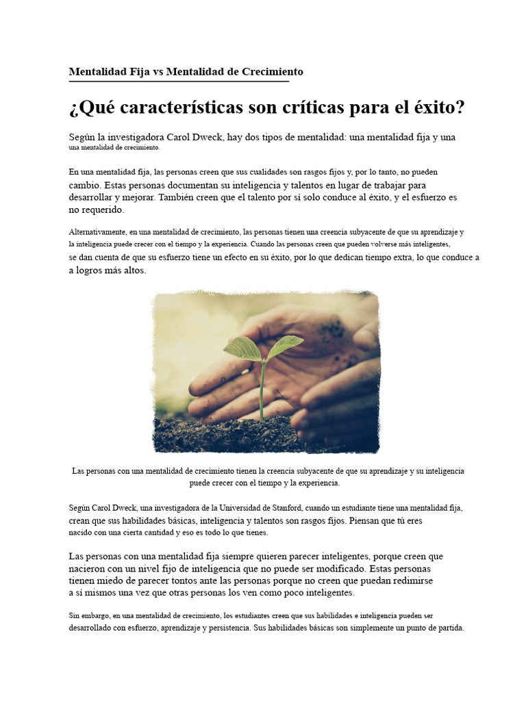 Mentalidad Fija Vs Mentalidad de Crecimiento | PDF | Aprendizaje ...