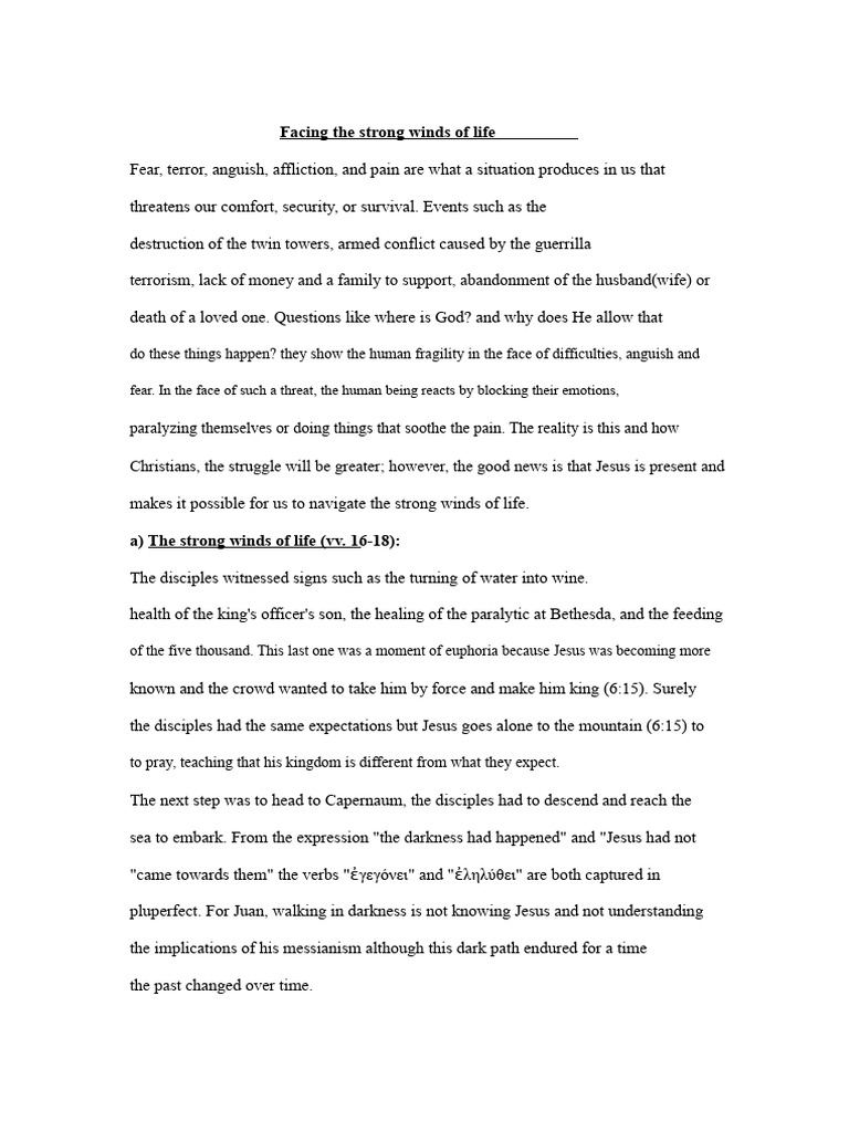 Sermon: Facing The Strong Winds of Life | PDF | Jesus | Disciple ...