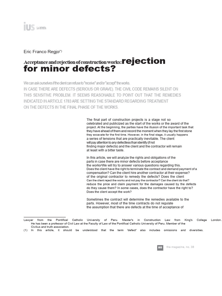Construction Work Acceptance: Minor Defects | PDF | Breach Of Contract ...