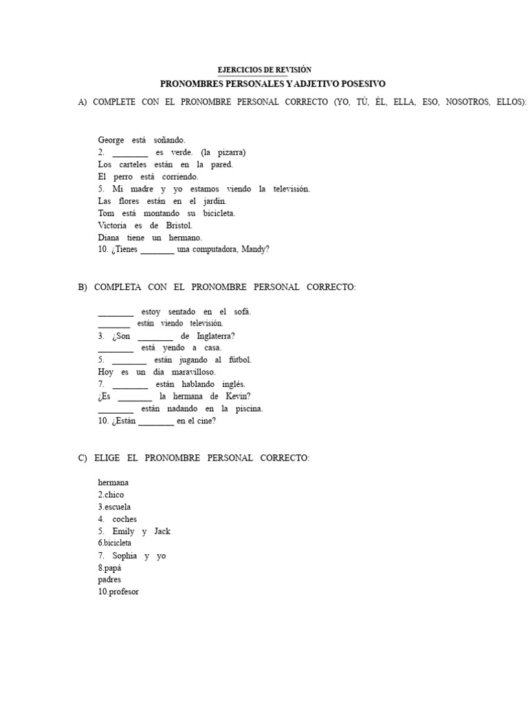 Ejercicios de Repaso - Pronombres | PDF | Pronombre