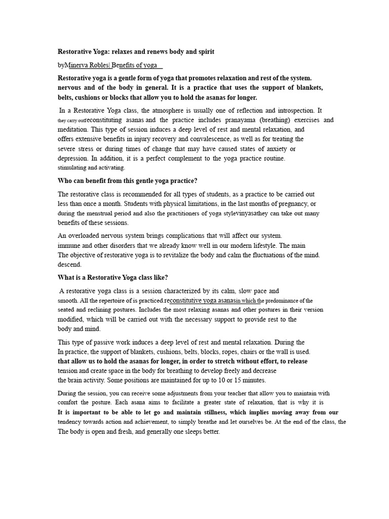 Benefits of Restorative Yoga Practice | PDF | Relaxation (Psychology ...