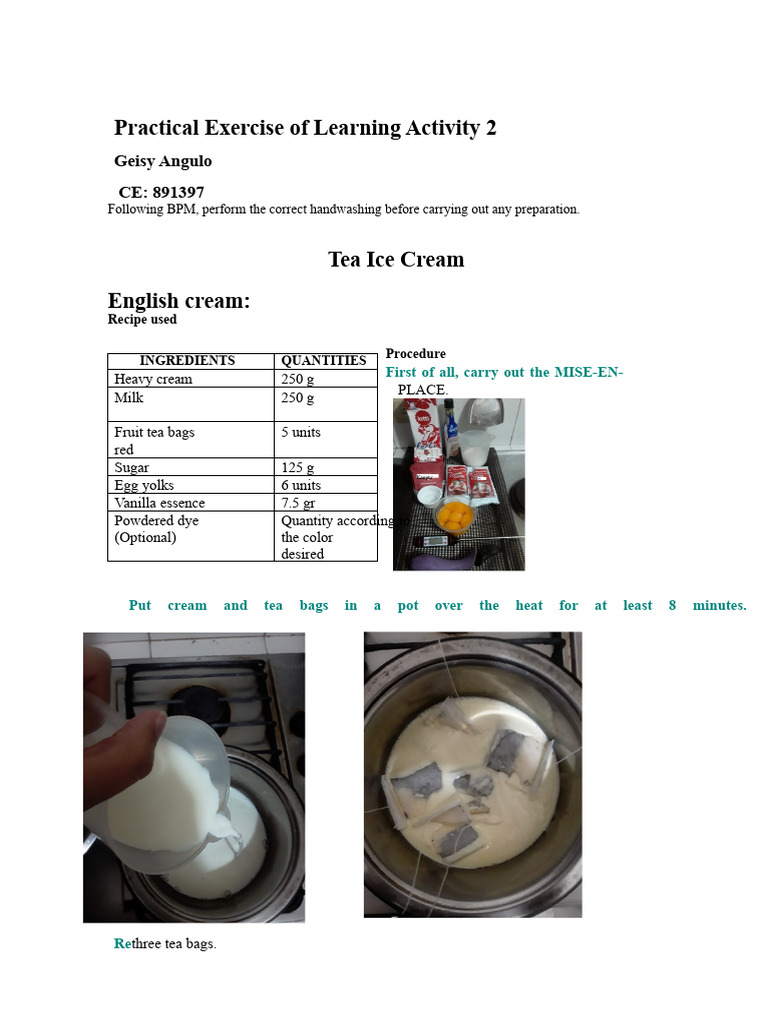 Practical Exercise of Learning Activity 2 | PDF | Ice Cream | Tea