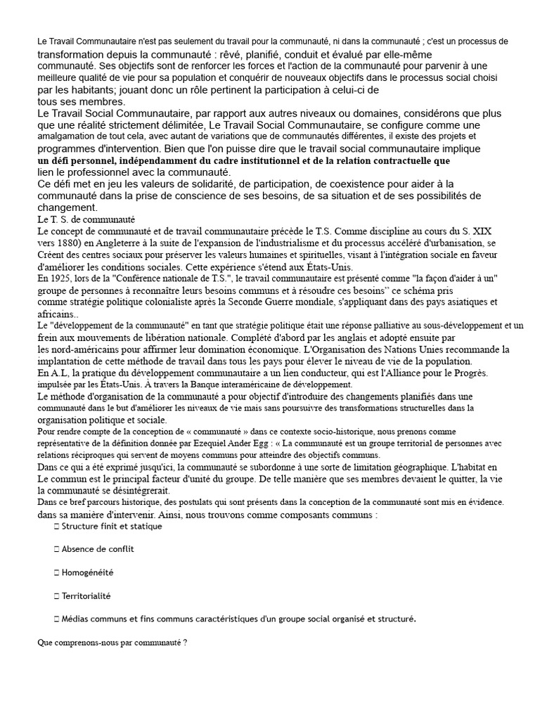 Travail Social Communautaire : Concepts Clés | PDF | Communauté ...