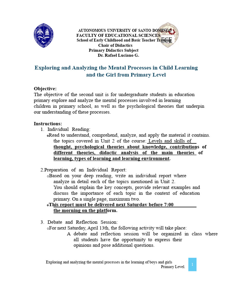 PRACTICE ON UNIT 2 Mental Processes in The Learning of Boys and Girls ...