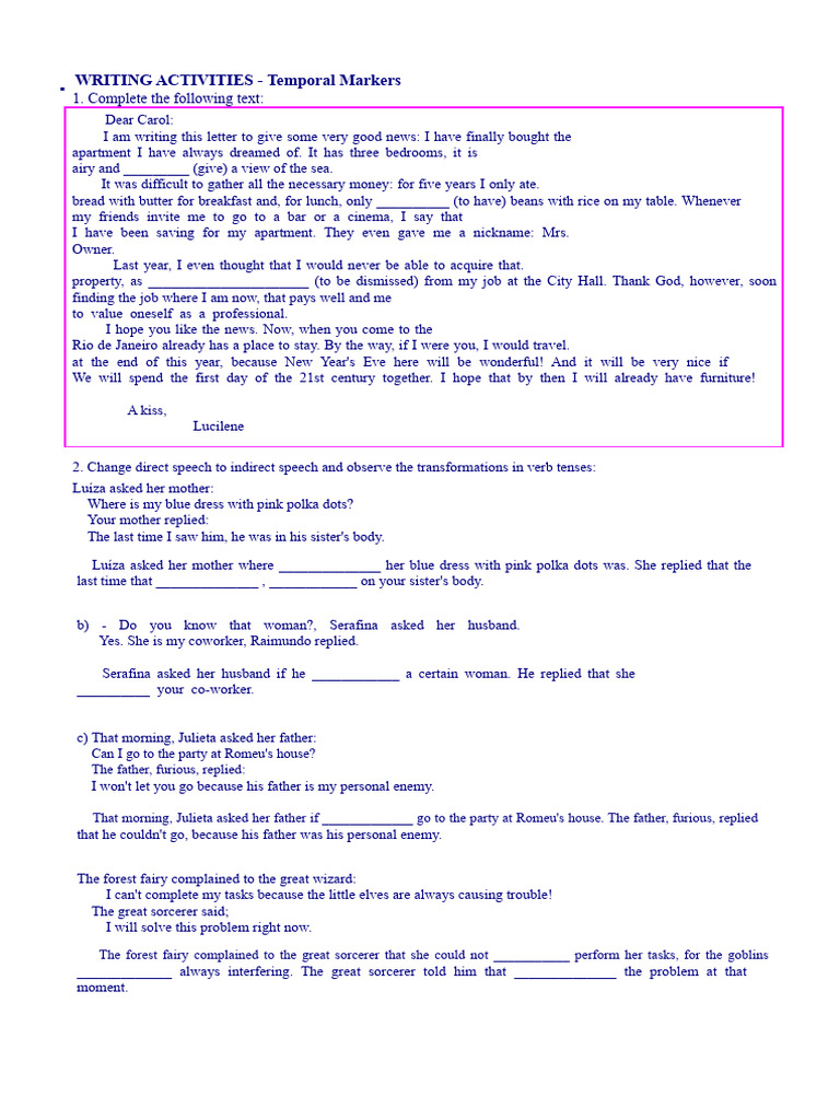 Activities - 9 - Temporal Markers 1 | PDF