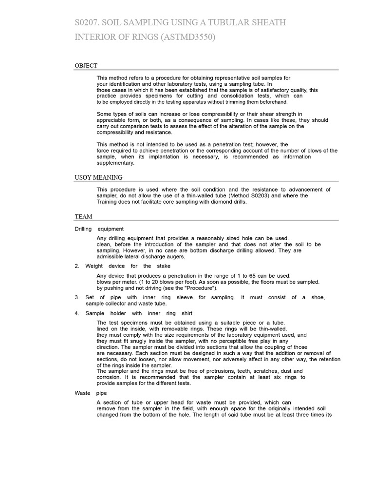 Soil Sampling Method ASTM D3550 | PDF | Soil | Borehole