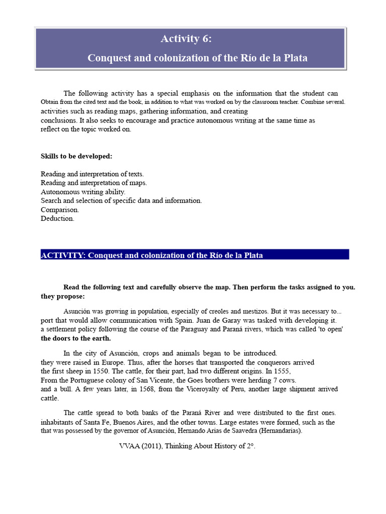 Activity 6 - Conquest and Colonization of The River Plate | PDF ...