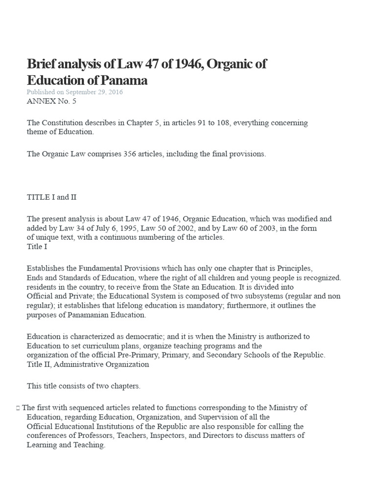 Brief Analysis of Law 47 of 1946 | PDF | Teachers | Curriculum