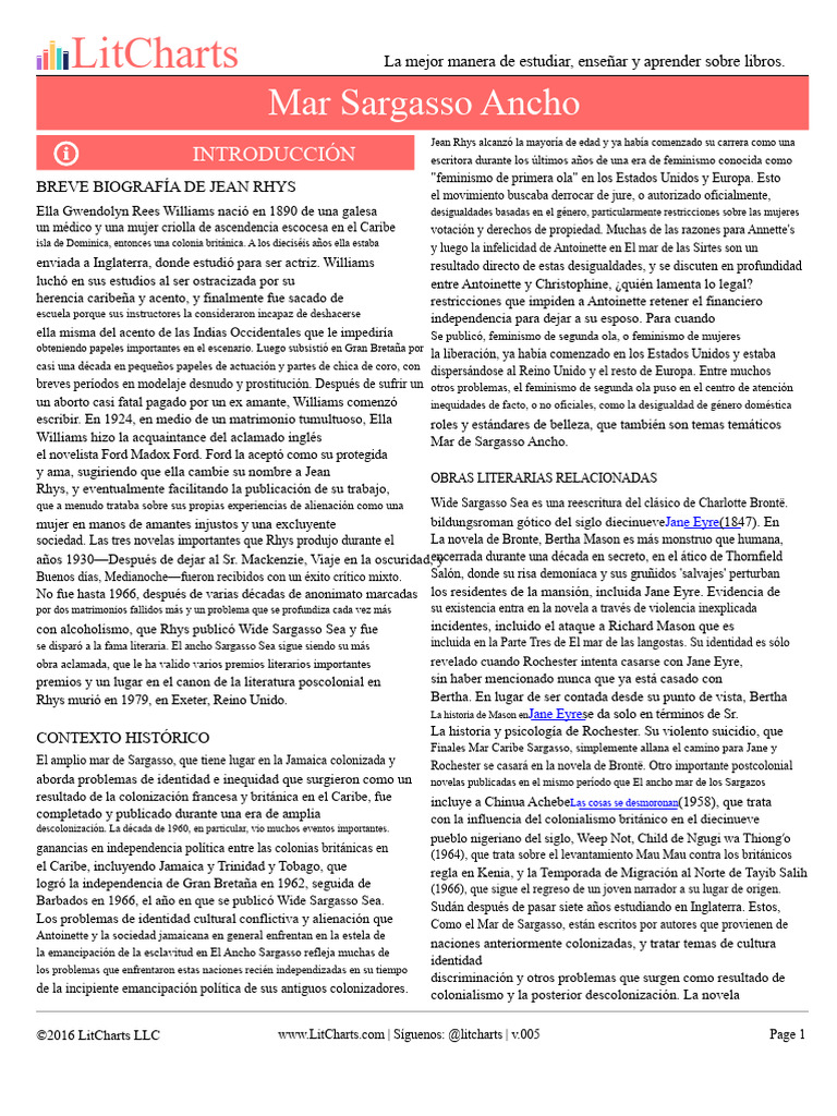 Wide Sargasso Sea LitChart | PDF | Jane Eyre | Mujer