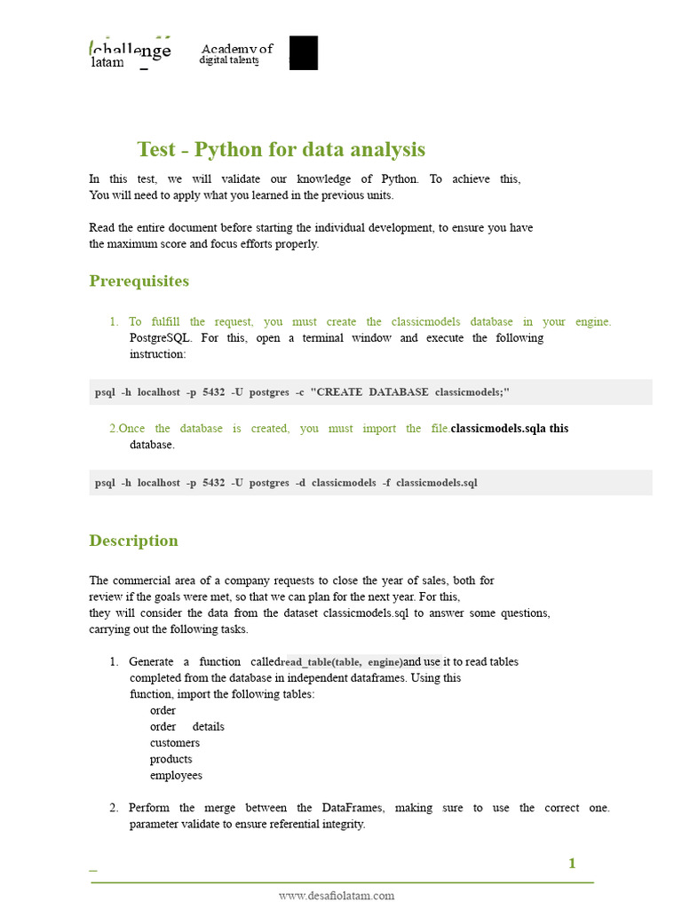 Test - Python For Data Analysis | PDF | Postgre Sql | Databases