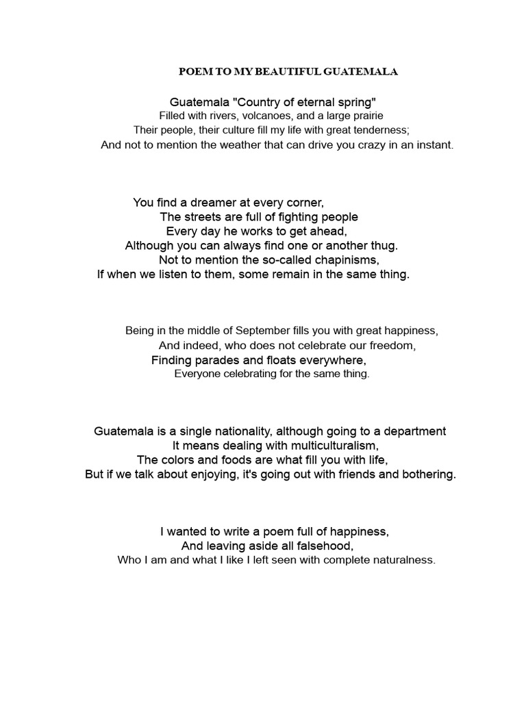 Poem To My Beautiful Guatemala | PDF