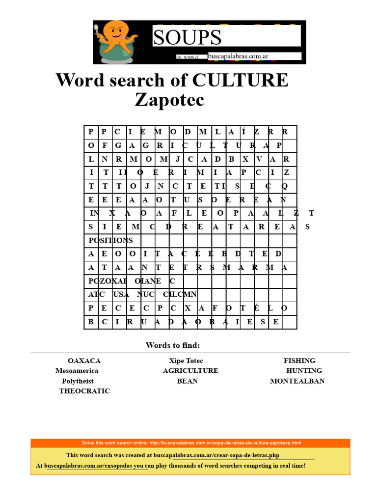 Mesoamerica Culture Word Search | PDF