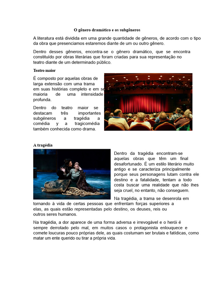Subgêneros do Gênero Dramático | PDF | Comédia | Tragédia