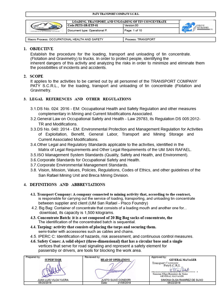 Pets-Sr-Etp-01 Loading, Transportation and Unloading of Tin Concentrate ...