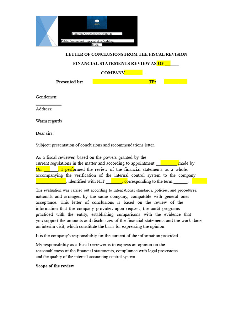 Format of Conclusion Letter | PDF | Audit | Internal Control