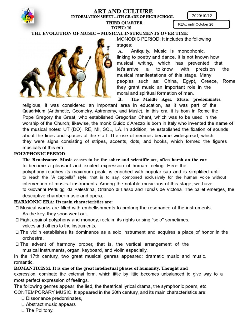 ART SHEET 4° - The Evolution of Music... | PDF | Musical Instruments ...