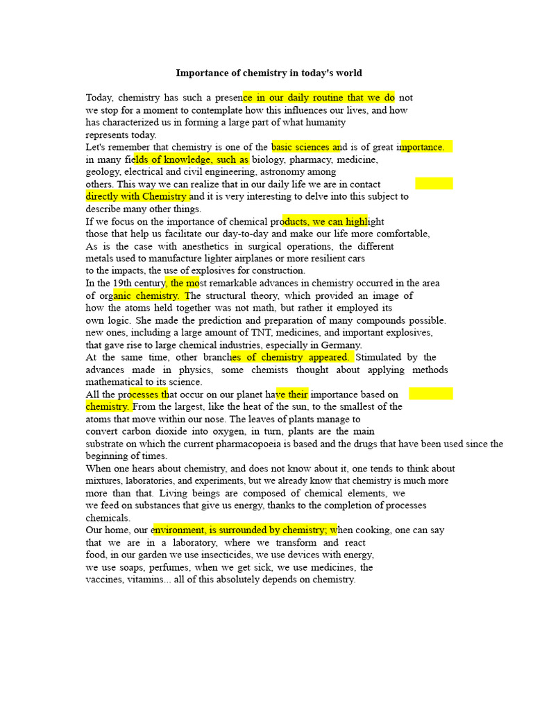 Importance of Chemistry in Today's World | PDF | Chemistry | Chemical ...