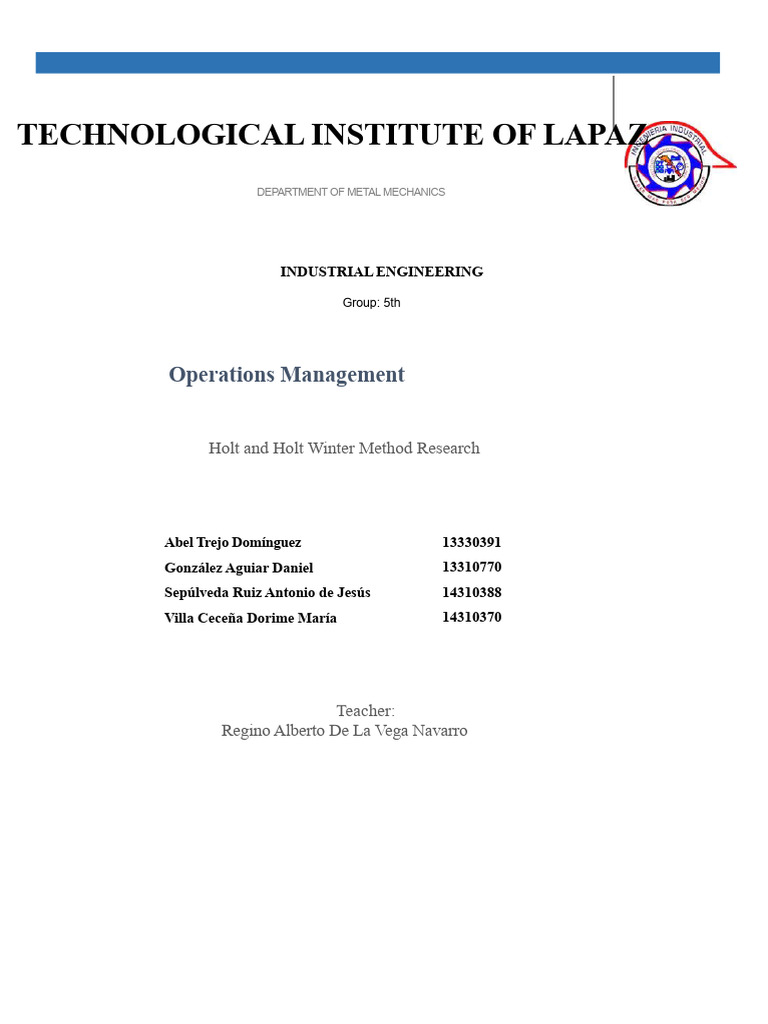 Research On Holt and Holt-Winters Method | PDF | Forecasting | Applied ...