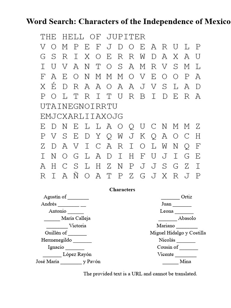 Mexican Independence Characters Word Search | PDF