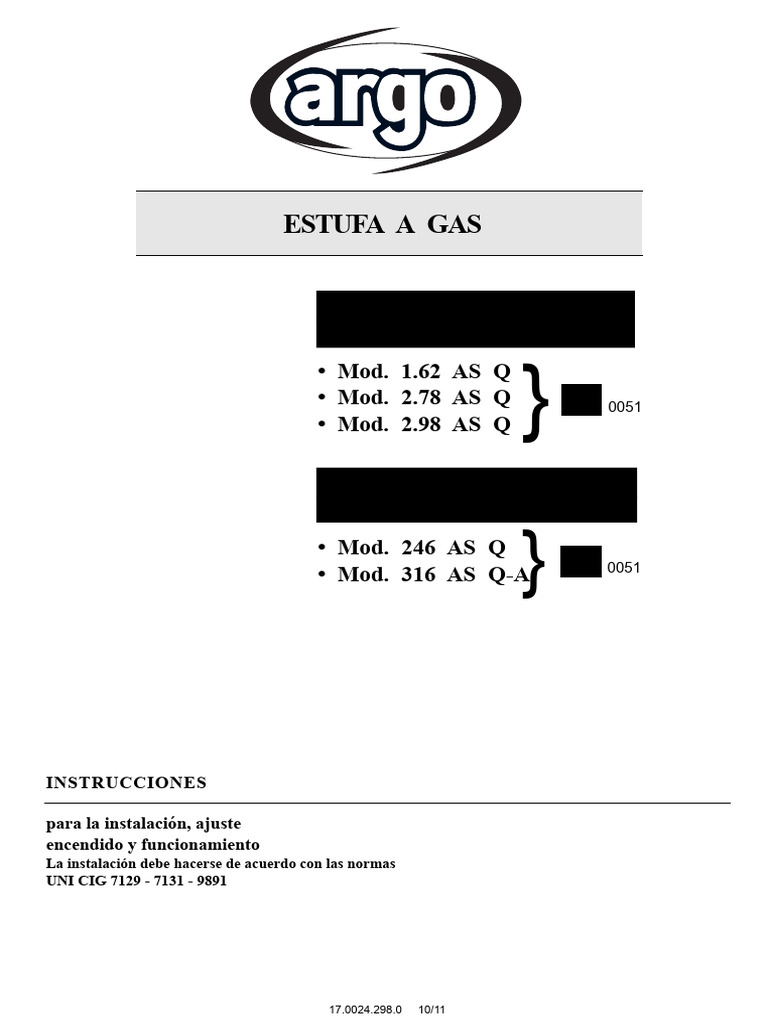 ARGO Ficha Técnica Estufas A Gas THERMOSOLE VENTOSOLE AS Q | PDF | Chimenea | Estufa