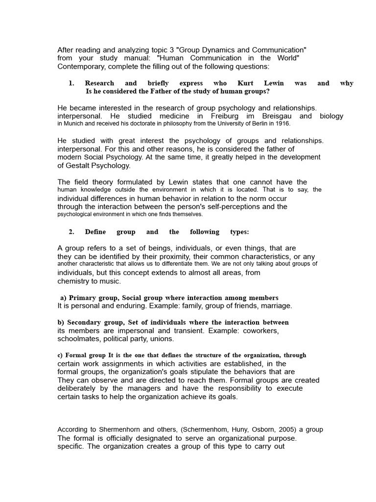 Task 2.2 Group Dynamics and Communication | PDF | Liberal Arts ...