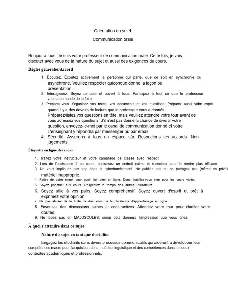 Règles et attentes en communication orale | PDF | Technologies de l ...