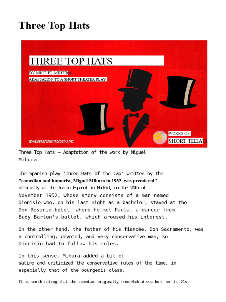 Three Top Hats: A Play by Mihura | PDF