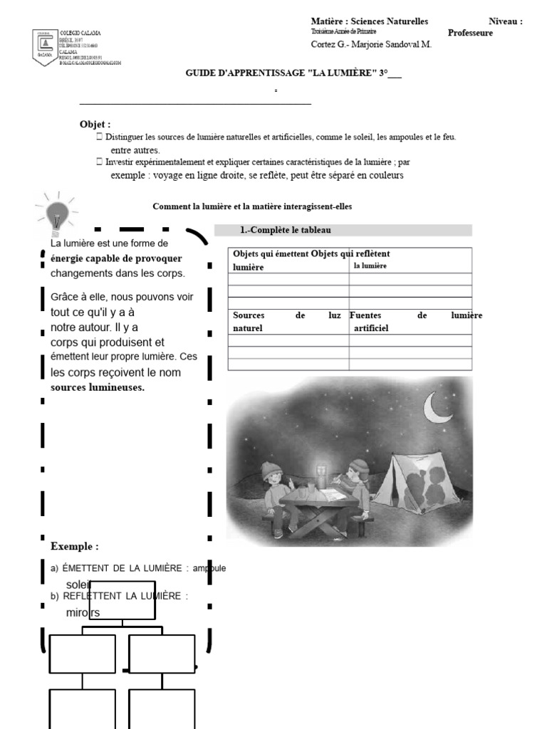 Guide d'apprentissage sur la lumière 3° | PDF | Lumière | Son