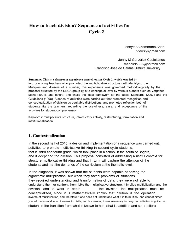 Teaching Division: Activities for Cycle 2 | PDF | Division (Mathematics ...