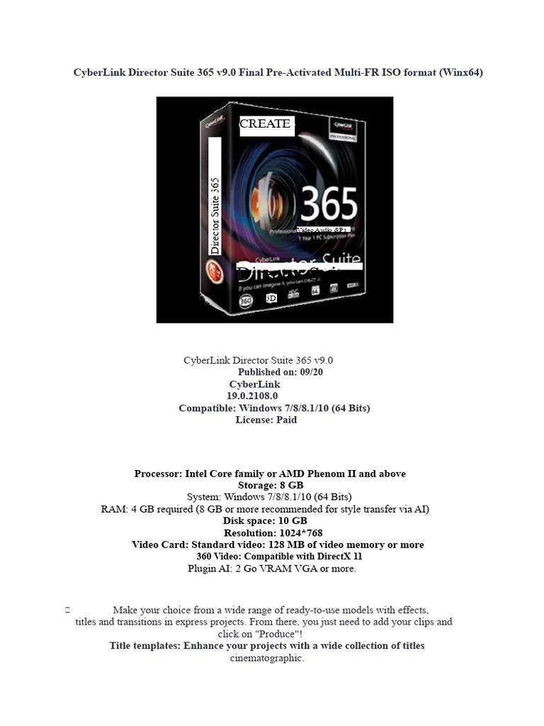 CyberLink Director Suite 365 v9.0 Final Pre-Activated Multi-FR ISO Format (Winx64) | PDF | 64 ...