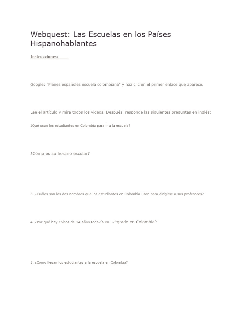 Webquest The Schools in Spanish Speaking Countries | PDF | Lengua española