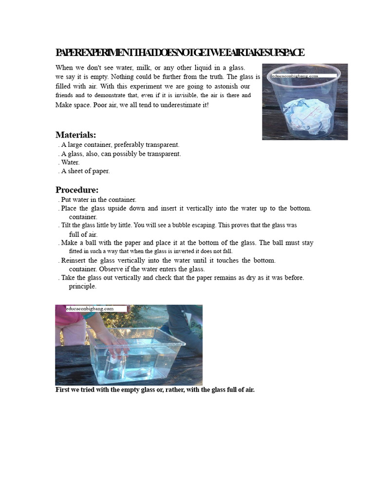 Experiment of The Paper That Does Not Get Wet | PDF