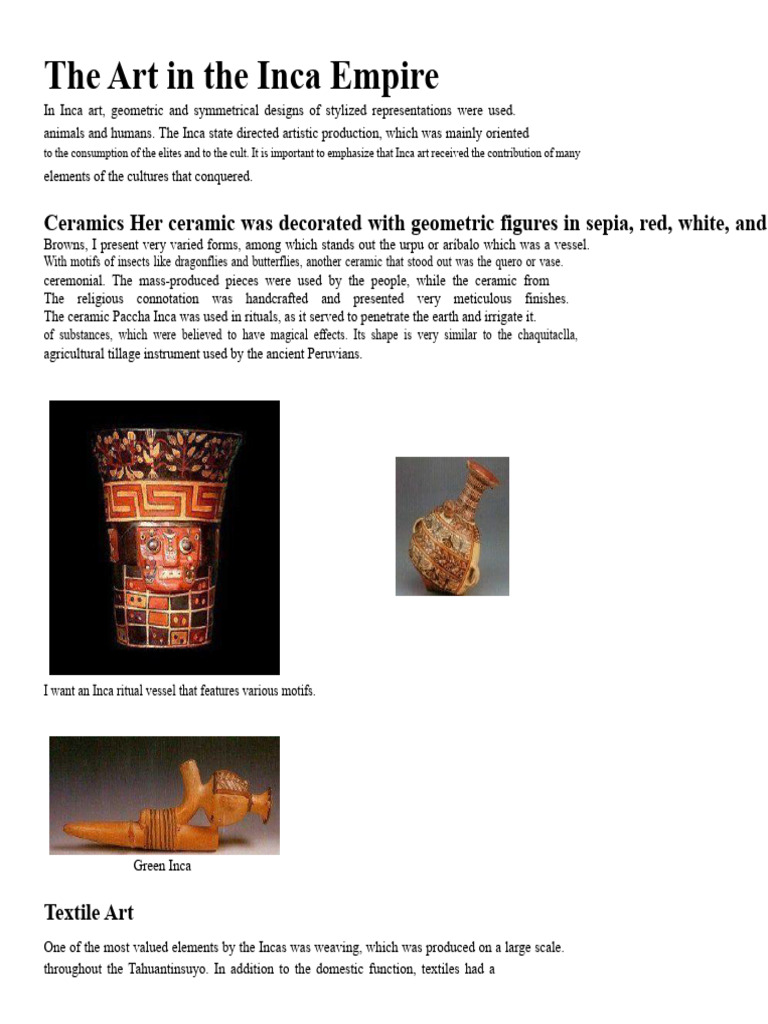 Inca Empire Art and Ceramics Overview | PDF | Inca Empire