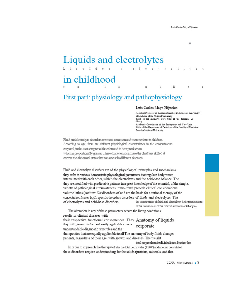 Liquids and Electrolytes in Childhood Physiology and Pathophysiology ...