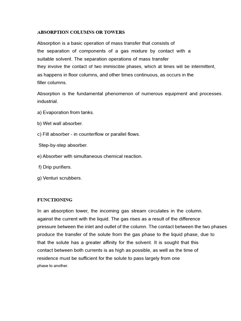 Absorption Towers: Types and Functions | PDF | Phase (Matter) | Liquids
