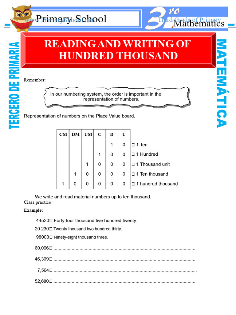 Reading and Writing of Hundreds of Thousands For Third Grade | PDF ...