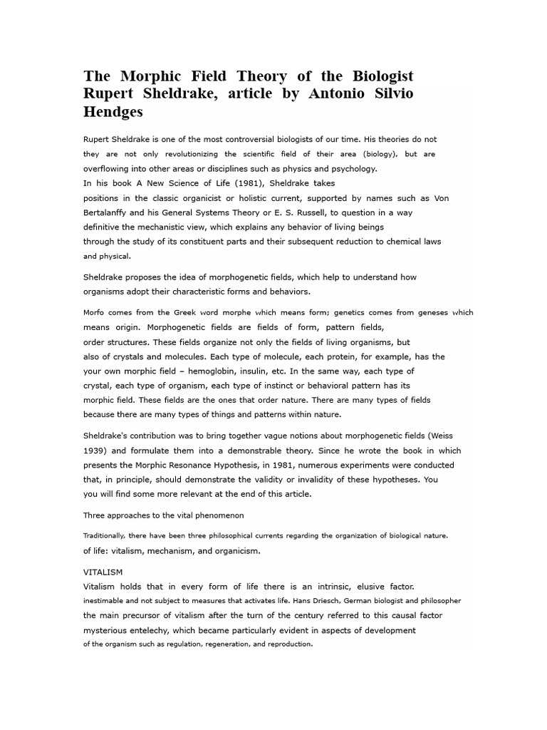 The Theory of Morphic Fields by Biologist Rupert Sheldrake PDF | PDF | Rupert Sheldrake | Vitalism