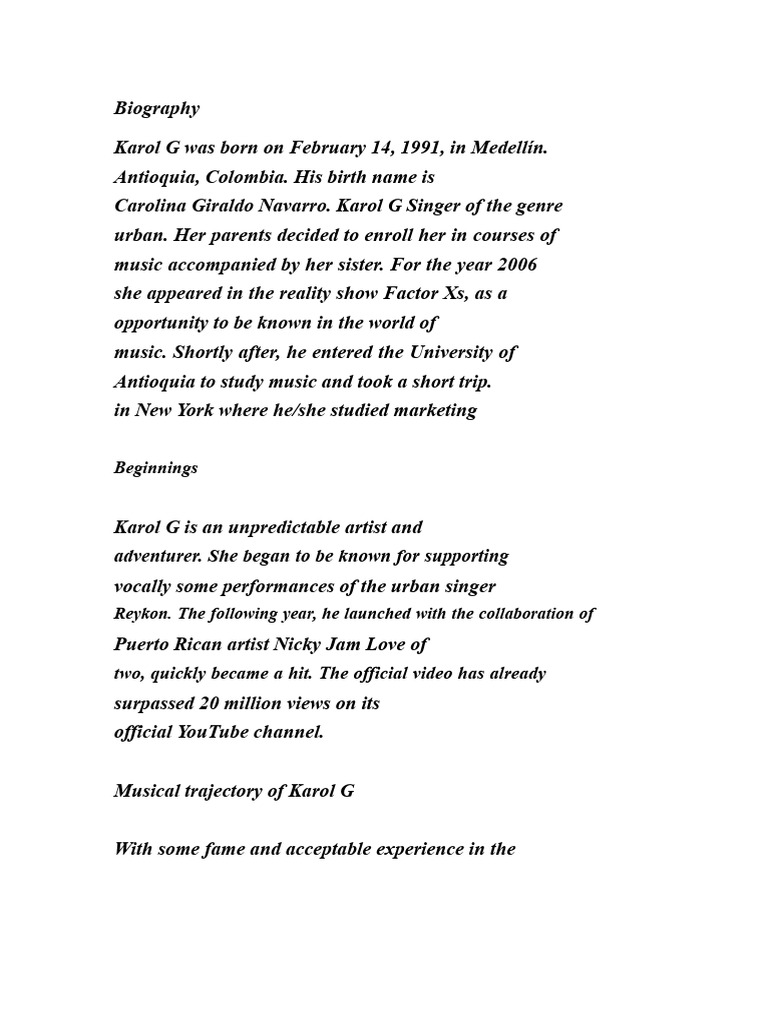 Biography of Karol G | PDF