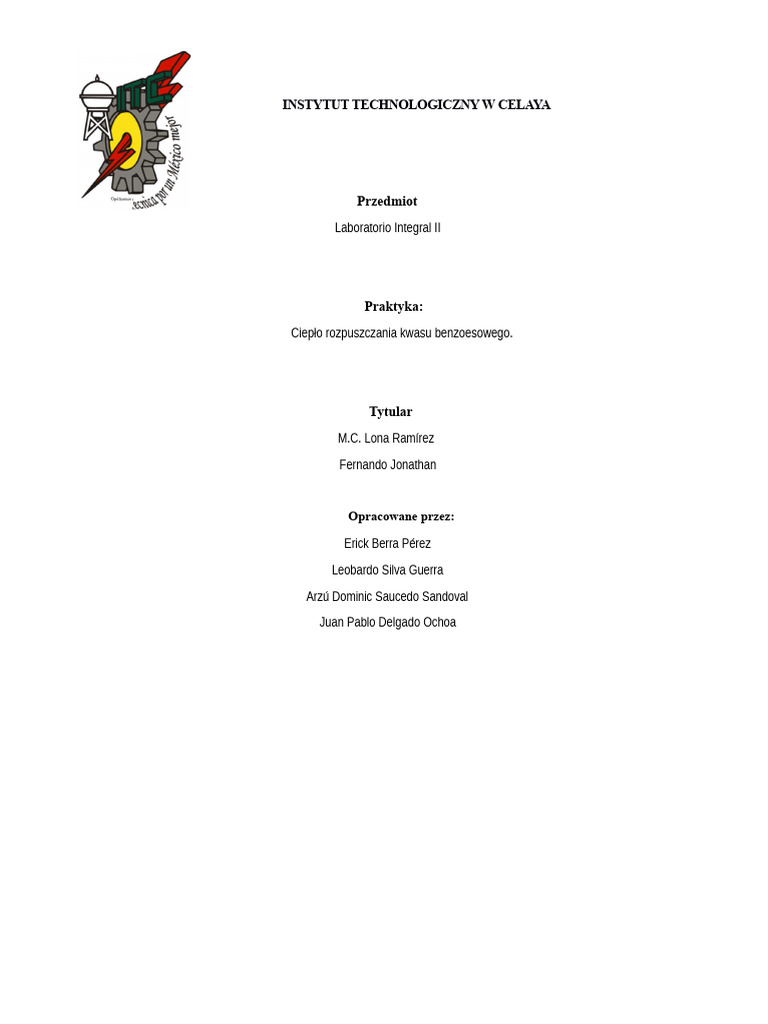 Ciepło Rozpuszczenia Kwasu Benzoesowego | PDF